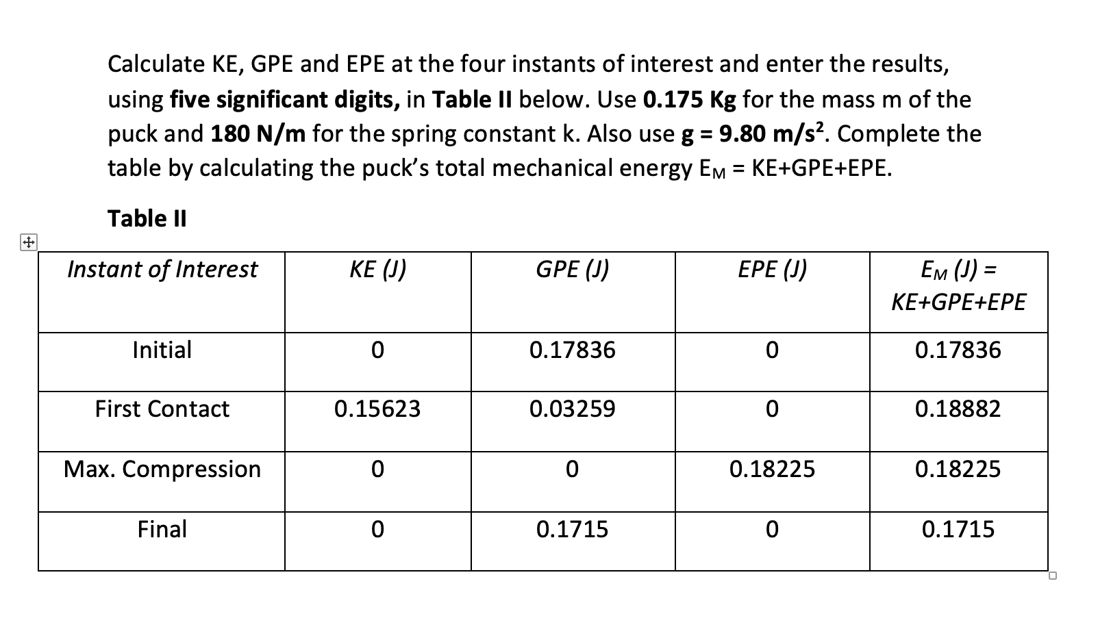 Here you discuss the changes to KE, ﻿GPE, EPE and EM. | Chegg.com