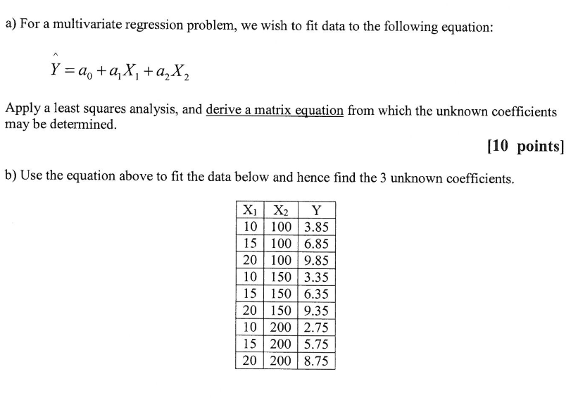 Solved a) For a multivariate regression problem, we wish to | Chegg.com