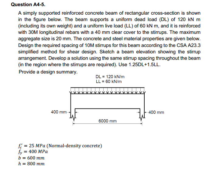 Solved Question A4-5. A simply supported reinforced concrete | Chegg.com