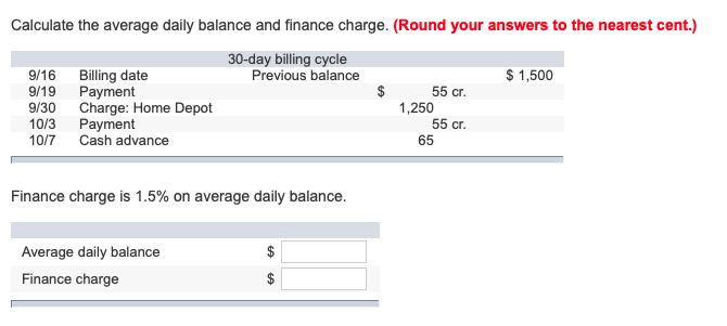 Solved Calculate the average daily balance and finance | Chegg.com