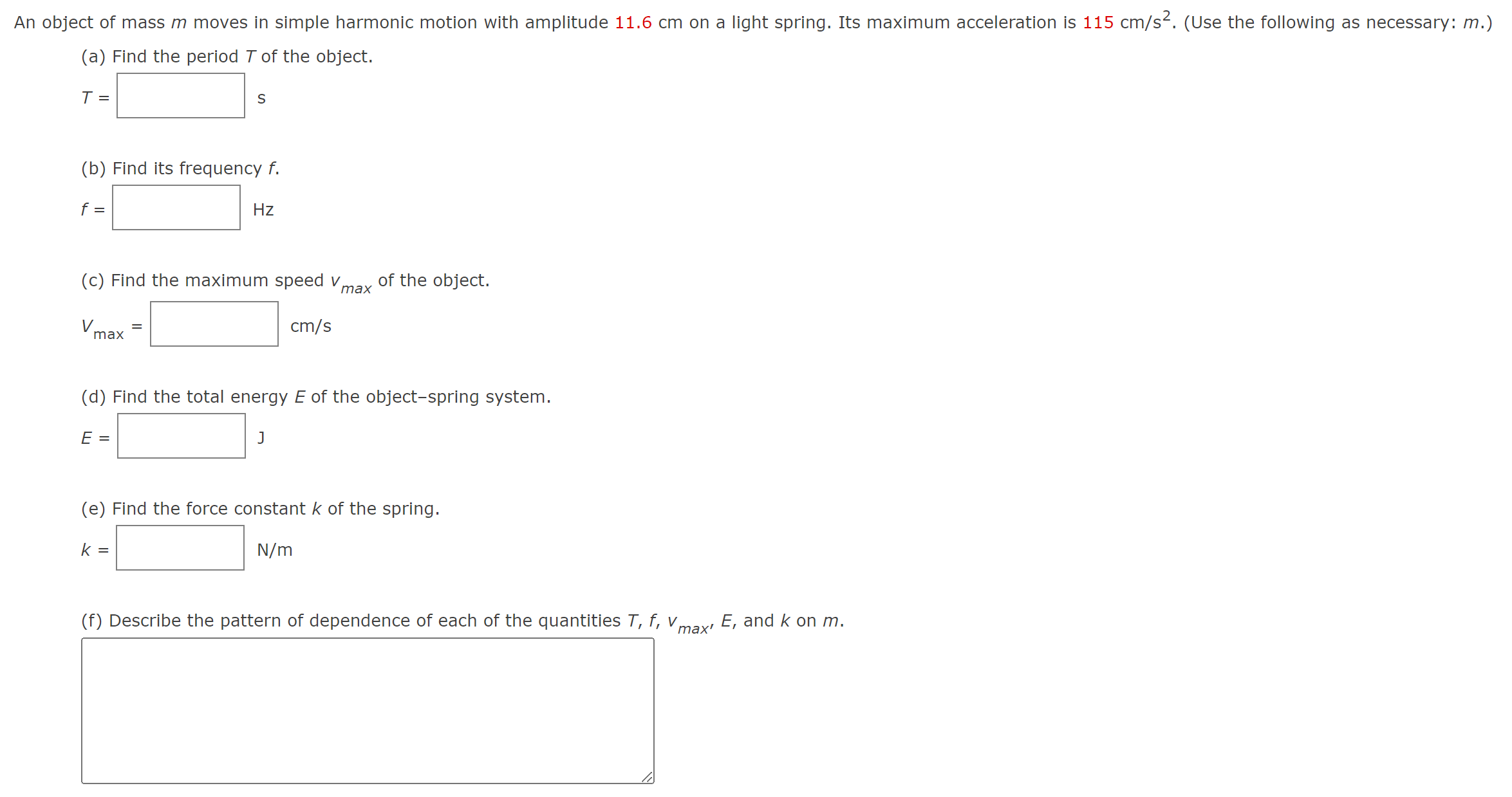 Solved An object of mass \\( m \\) moves in simple harmonic | Chegg.com