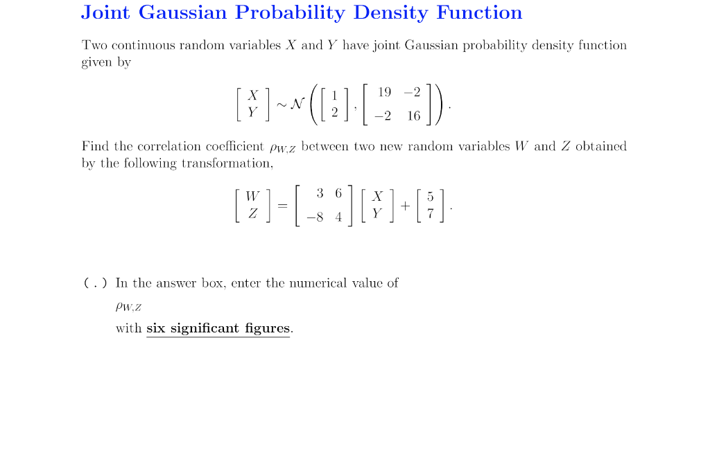 Solved Joint Gaussian Probability Density Function Two | Chegg.com