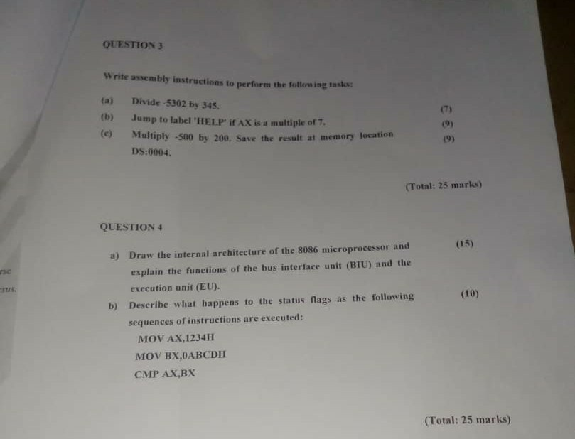 Solved QUESTION 3 Write assembly instructions to perform the | Chegg.com