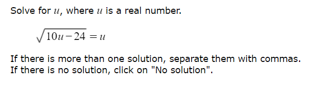 Solved Solve for u, where u is a real number. 10u−24=u If | Chegg.com