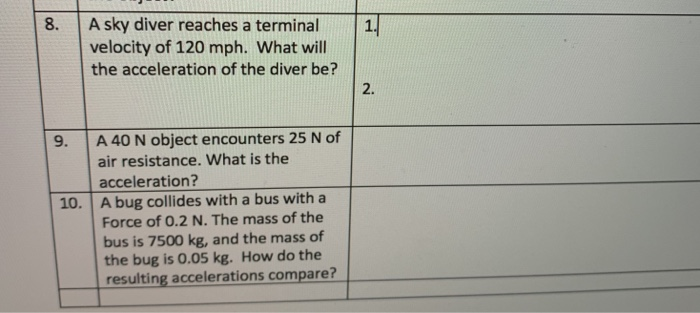 Solved 8. A sky diver reaches a terminal velocity of 120 | Chegg.com