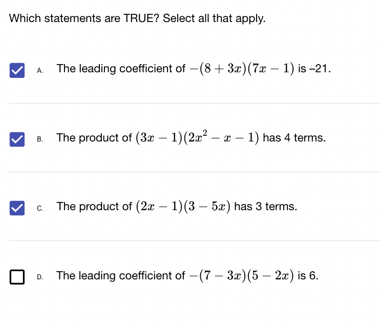 Solved Which statements are TRUE? Select all that apply. A. | Chegg.com