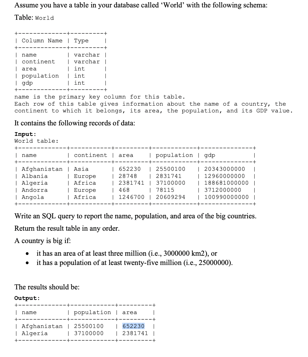 Solved Assume you have a table in your database called | Chegg.com