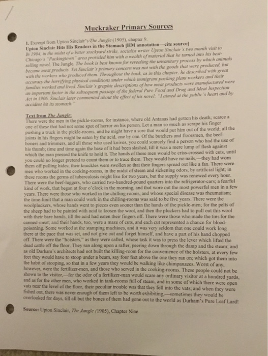 Muckraker Primary Sources 1. Excerpt from Upton | Chegg.com