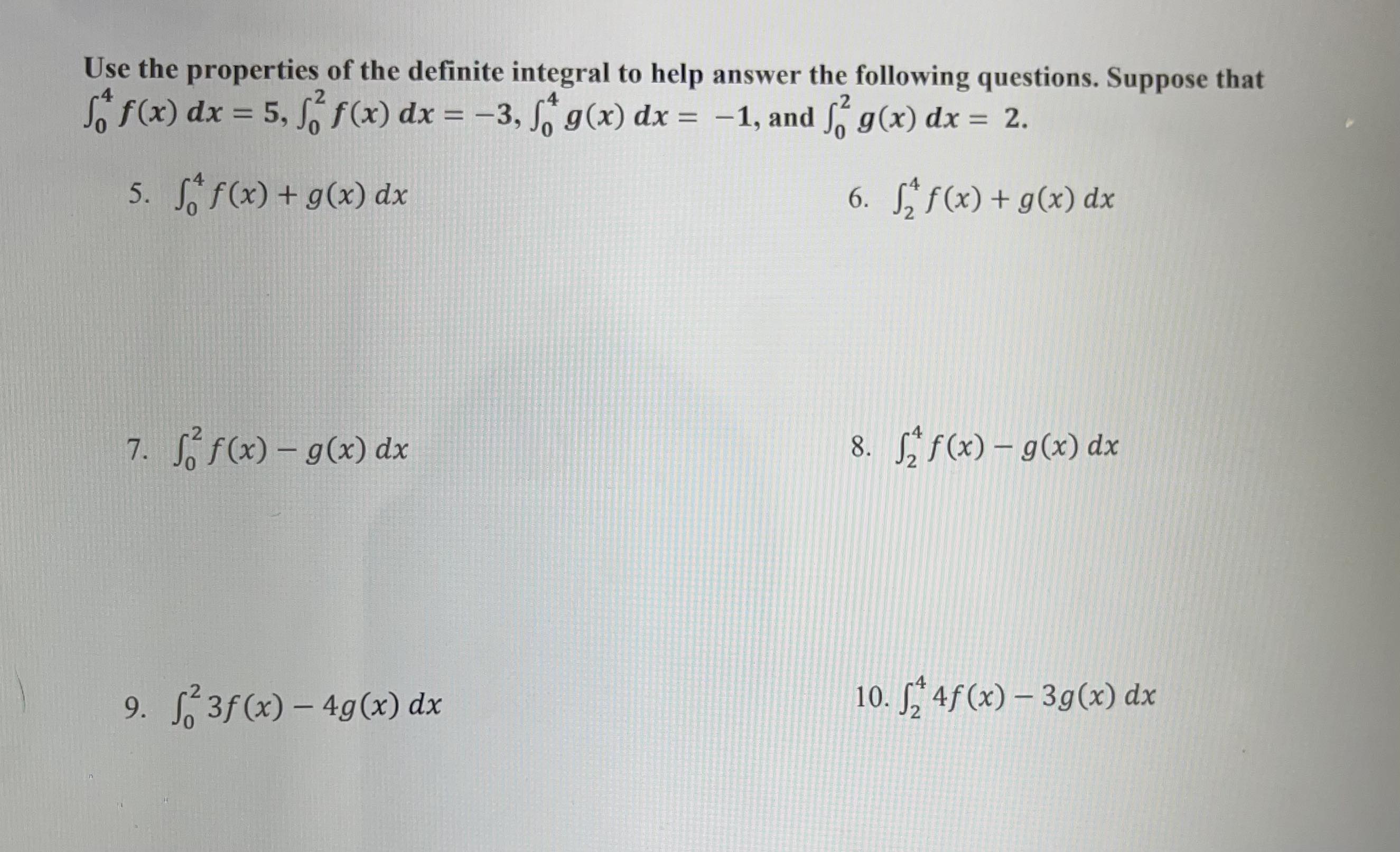 Solved Use the properties of the definite integral to help | Chegg.com