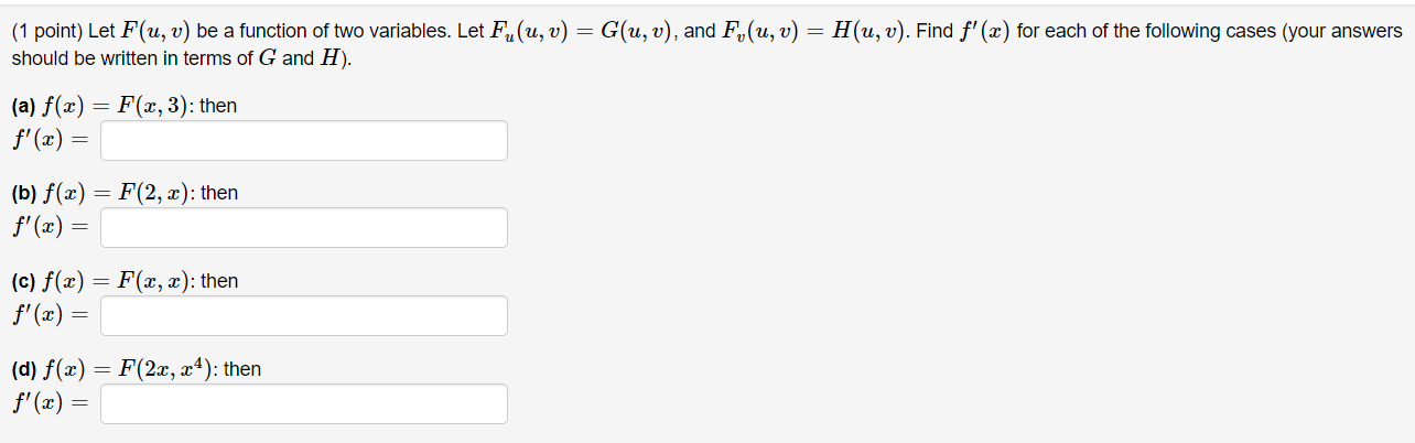 Solved (1 point) Let F(u,v) be a function of two variables. | Chegg.com
