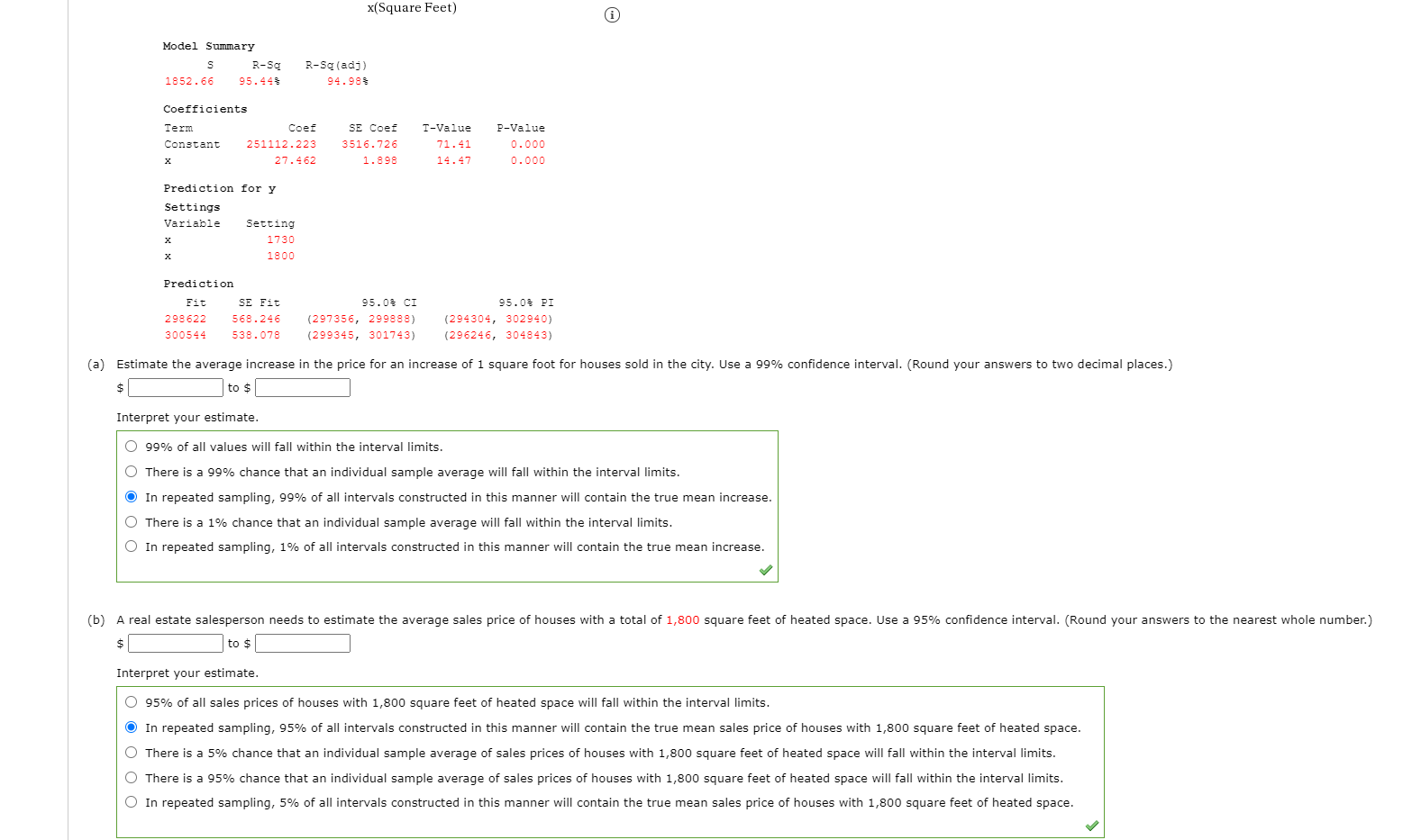 Solved The data in the table give the square footages and | Chegg.com