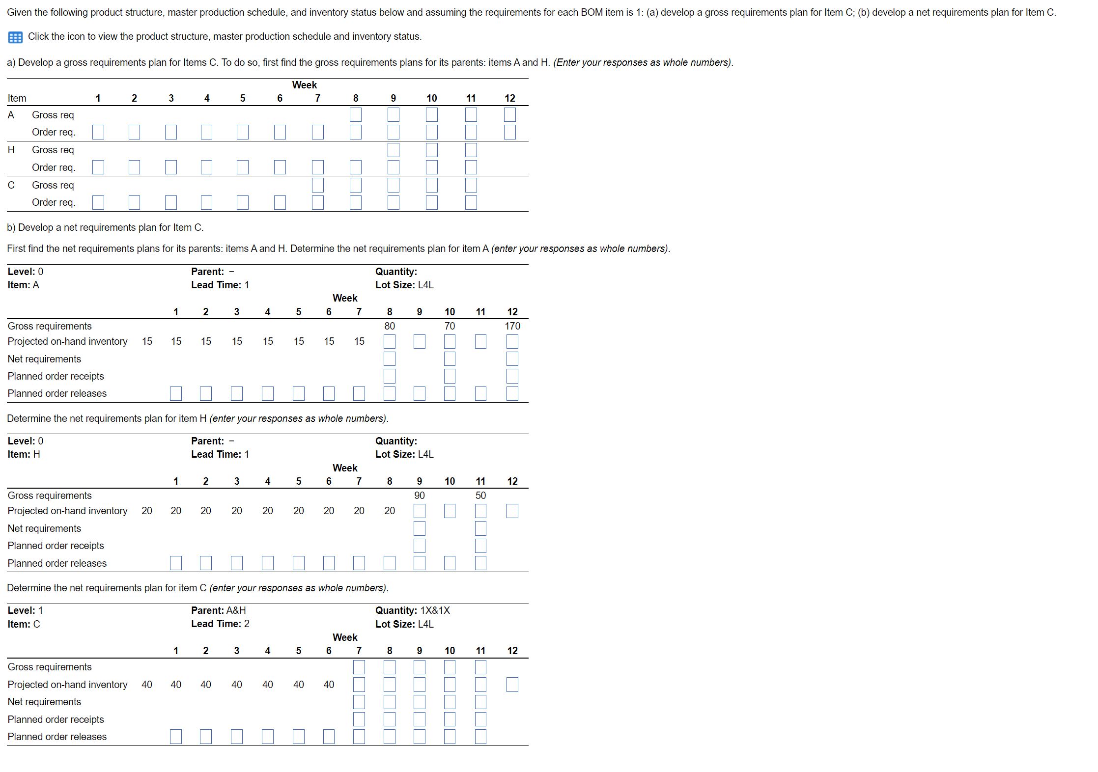 Solved Click the icon to view the product structure, master | Chegg.com