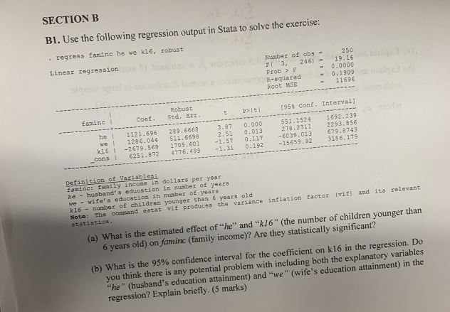 Solved SECTION B B1. Use the following regression output in | Chegg.com