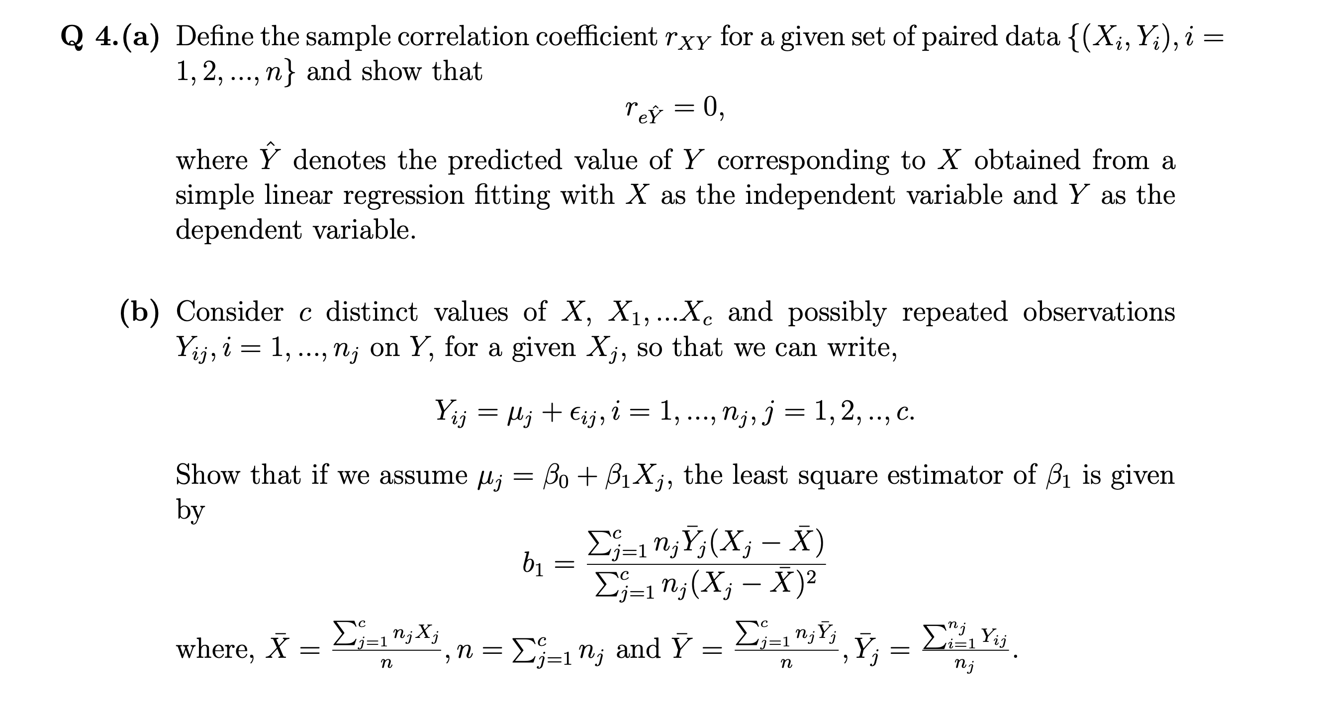 Solved Q 4.(a) ﻿Define the sample correlation coefficient | Chegg.com