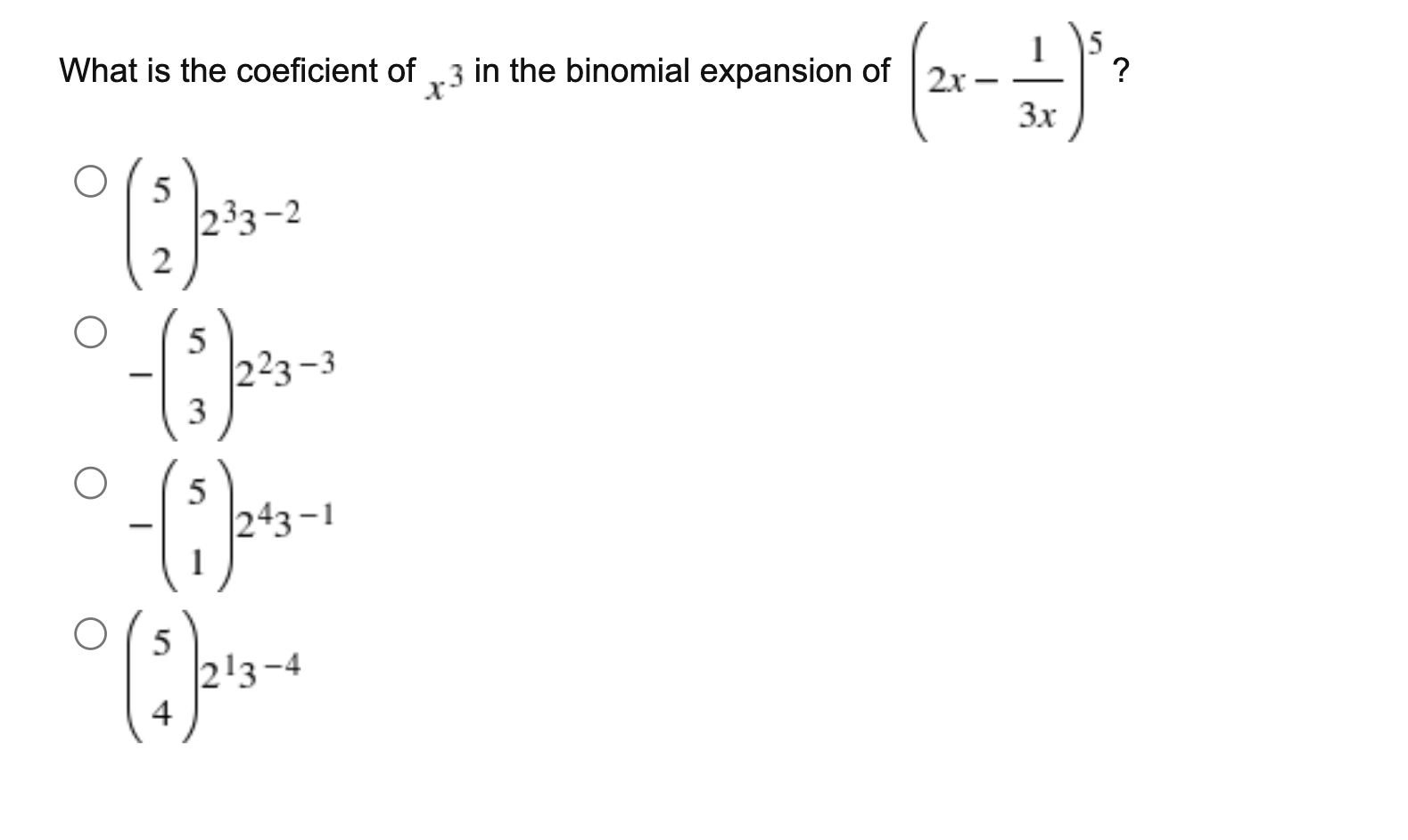 Solved What is the coeficient of x3 in the binomial | Chegg.com