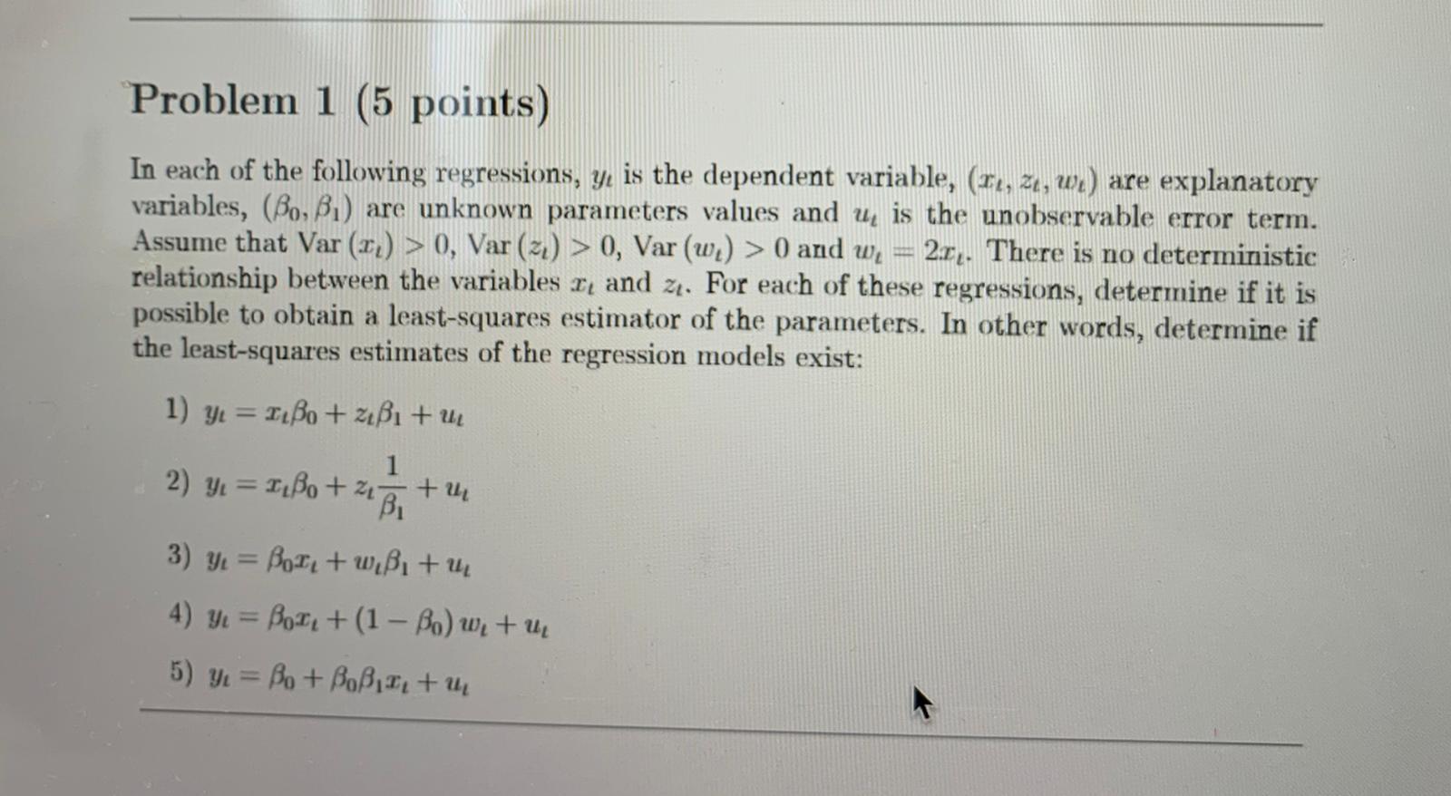 Problem 1 (5 points) In each of the following | Chegg.com