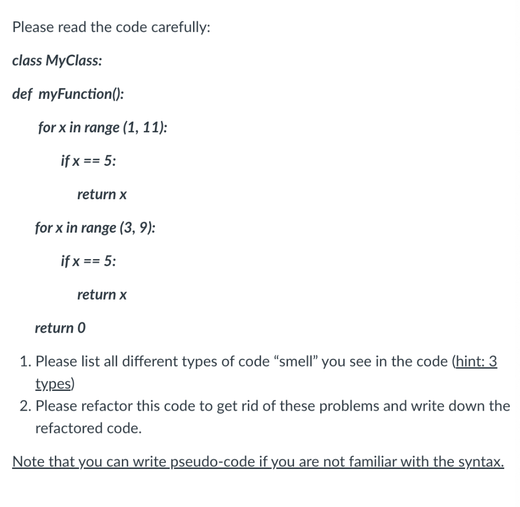 Solved Please read the code carefully: class MyClass: def | Chegg.com