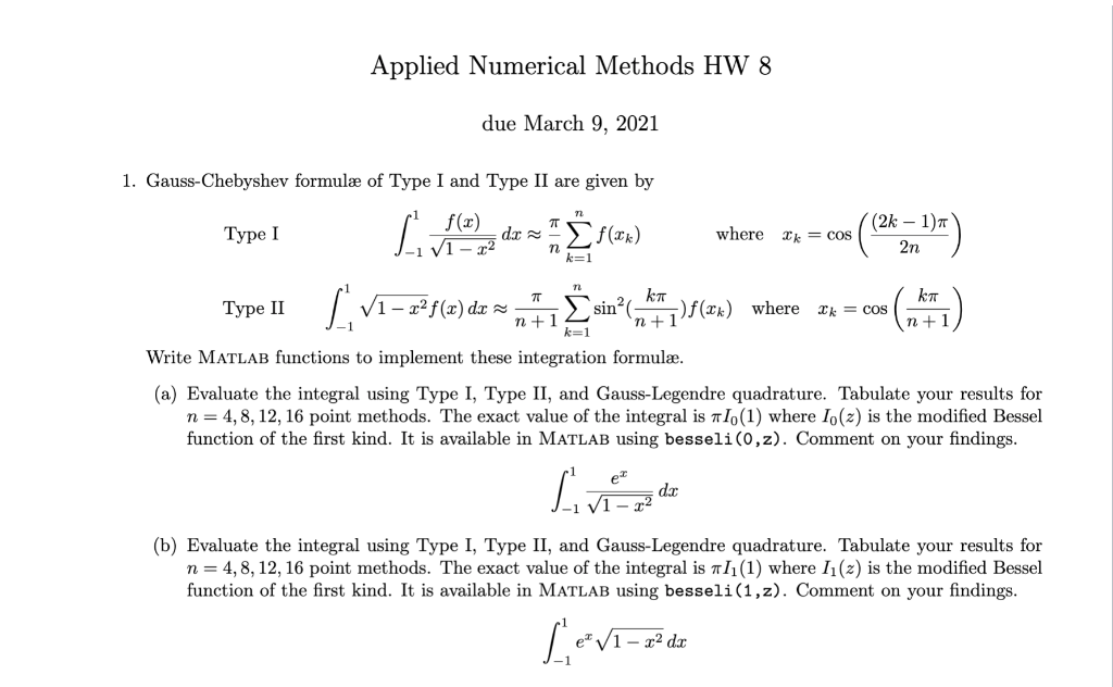 Applied Numerical Methods HW 8 due March 9, 2021 1. | Chegg.com