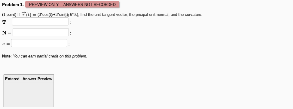 Solved Problem 1. PREVIEW ONLY -- ANSWERS NOT RECORDED (1 | Chegg.com