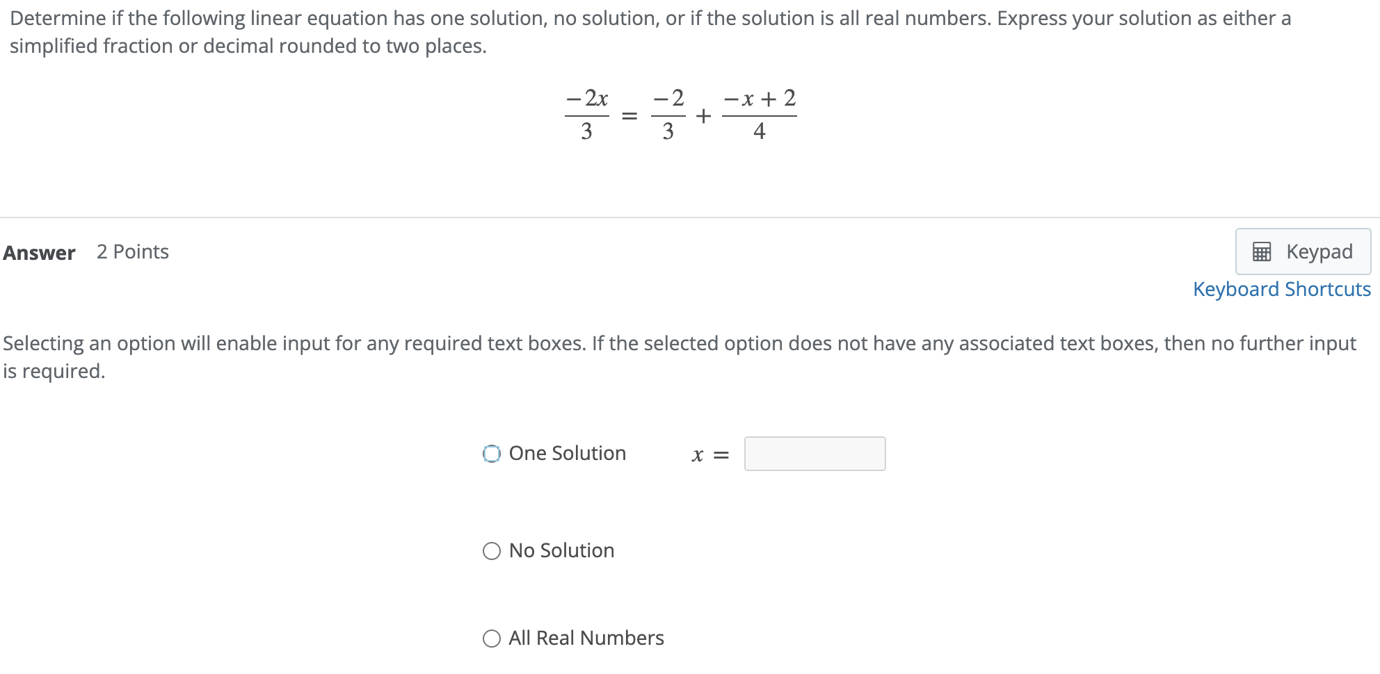Solved Determine if the following linear equation has one | Chegg.com