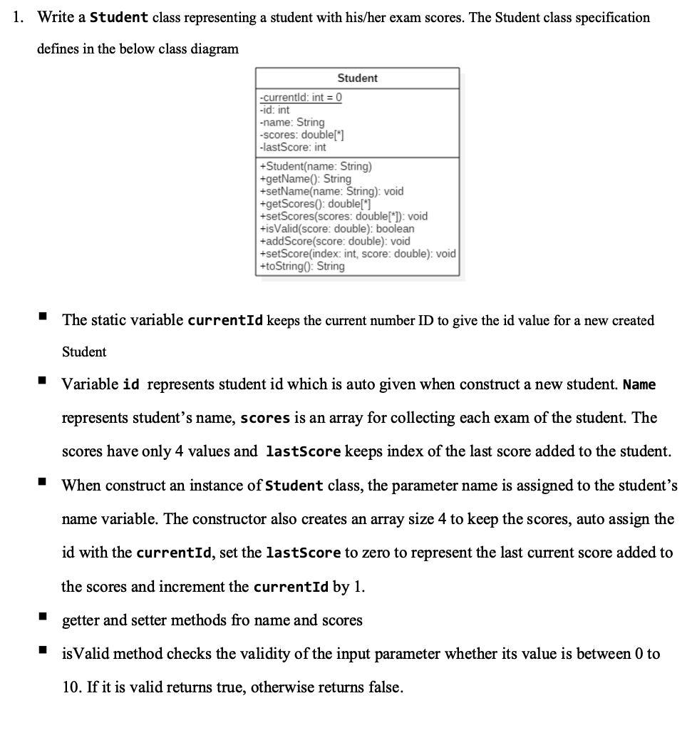 Solved 1. Write a Student class representing a student with | Chegg.com