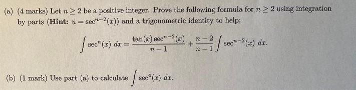Solved (a) (4 marks) Let n > 2 be a positive integer. Prove | Chegg.com