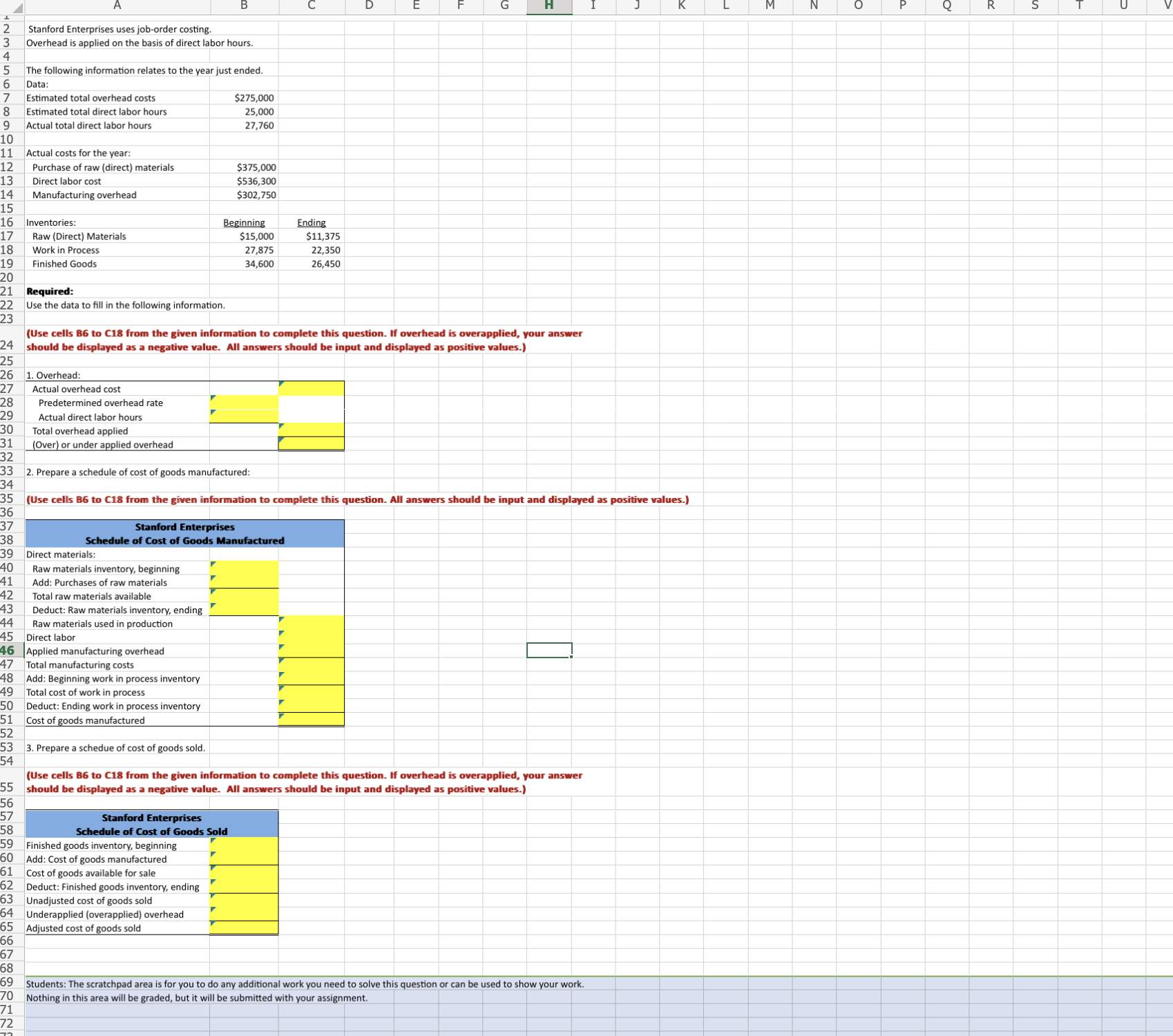 Solved Stanford Enterprises uses job-order costing. Overhead | Chegg.com