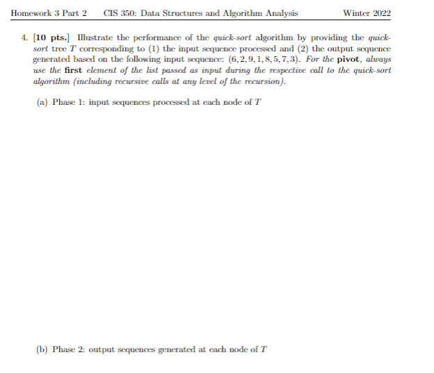 Solved Homework 3 Part 2 CIS 350: Data Structures and | Chegg.com