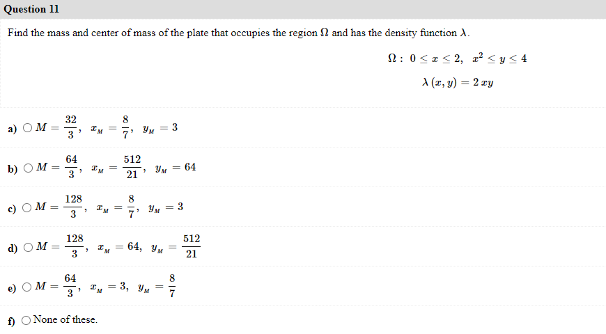 Solved Find the mass and center of mass of the plate that | Chegg.com