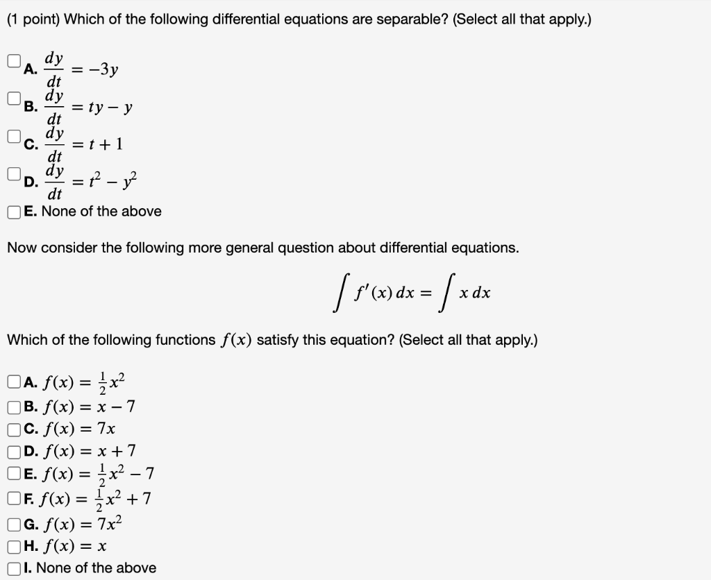 Solved (1 point) Which of the following differential | Chegg.com