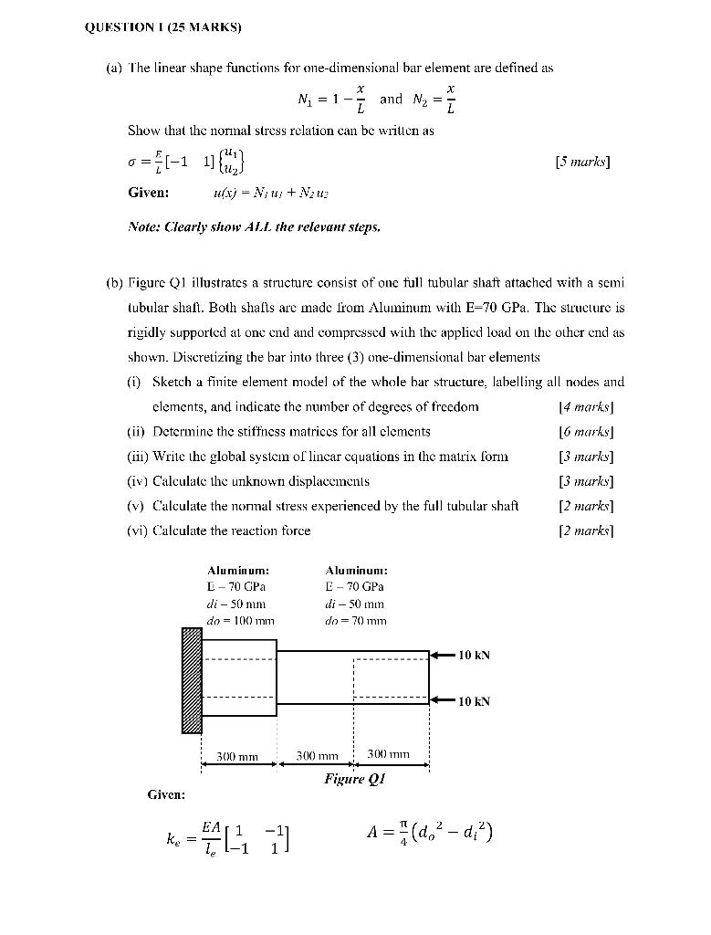 Solved QUESTION I (25 MARKS) (a) The linear shape functions | Chegg.com