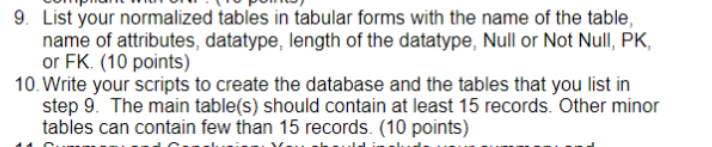 Solved 9. List your normalized tables in tabular forms with | Chegg.com
