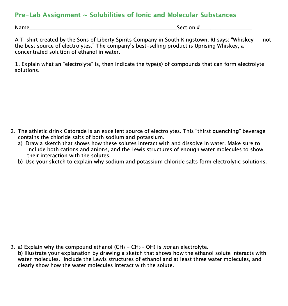 Solved Pre-Lab Assignment Solubilities of lonic and | Chegg.com