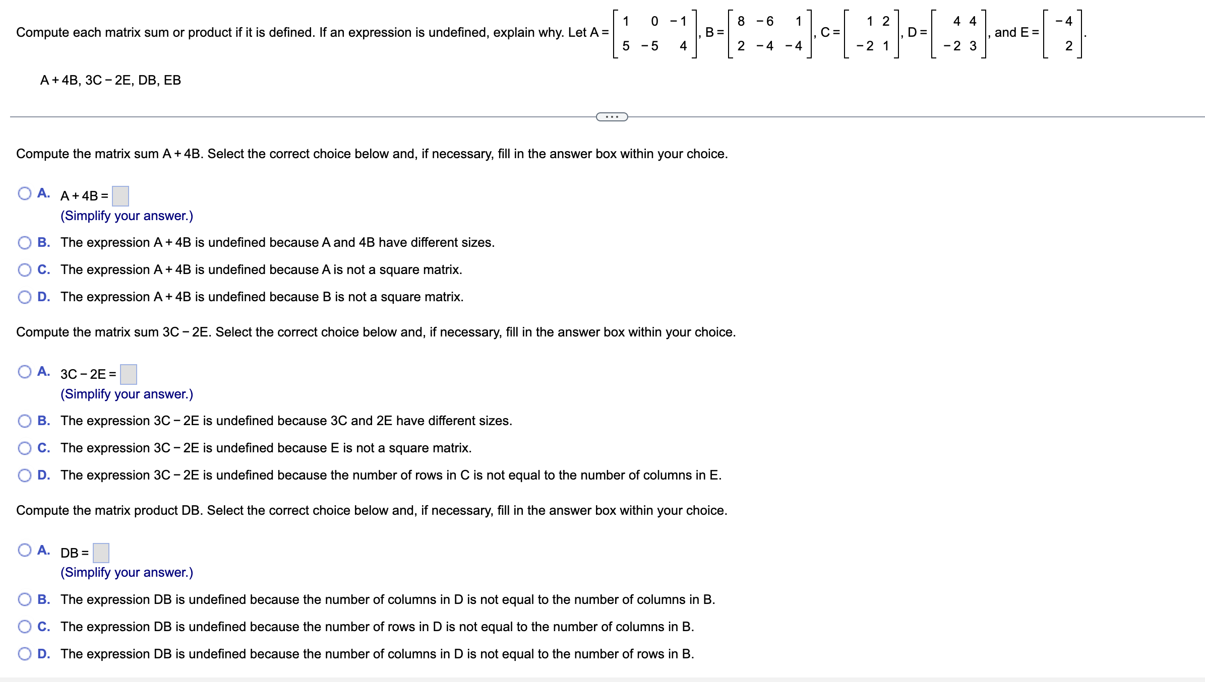 Solved Compute each matrix sum or product if it is defined. | Chegg.com