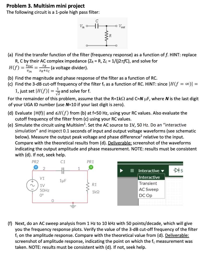 Problem 3. Multisim mini project The following | Chegg.com