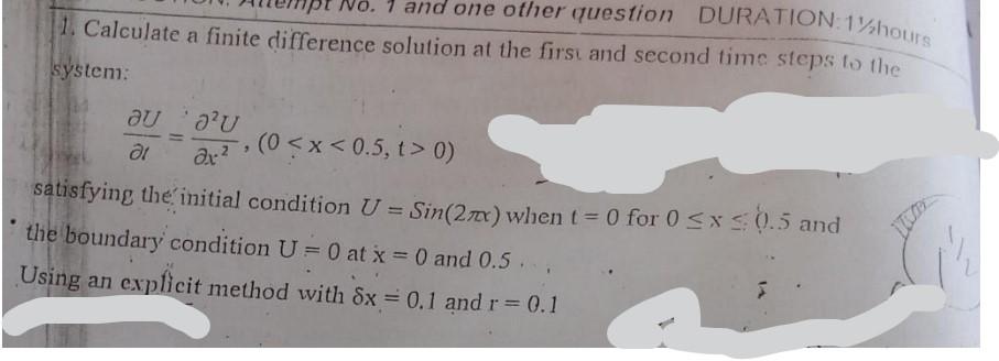 Solved Calculate a finite difference solution at the first | Chegg.com