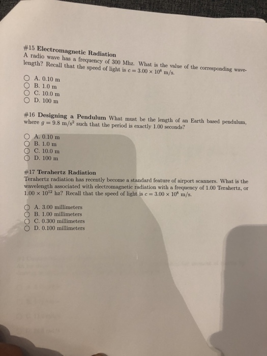 Solved #15 Electromagnetic Radiation A radio wave has a | Chegg.com