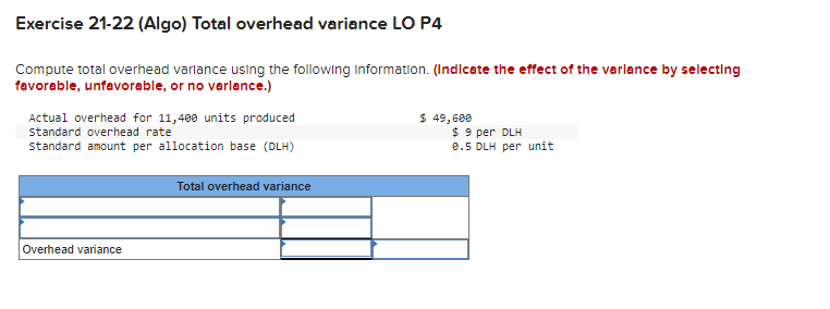 Solved Exercise 21-22 (Algo) Total overhead variance LO P4 | Chegg.com