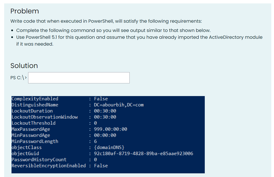 Solved Problem Write code that when executed in Powershell, | Chegg.com