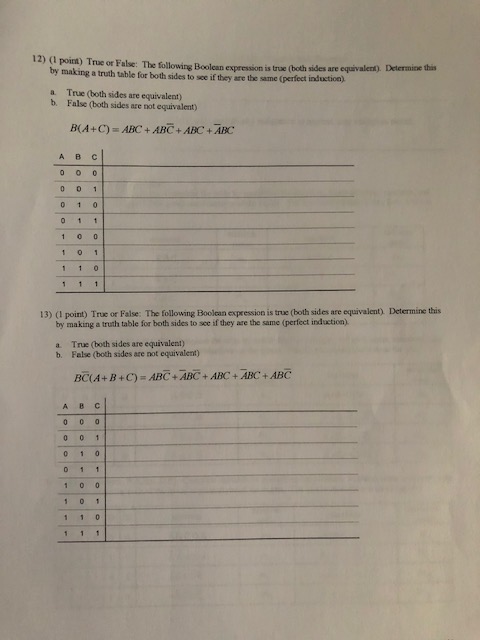 Solved 12) point) True or False: The following Boolean | Chegg.com