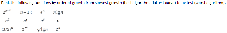 Solved Rank the following functions by order of growth from | Chegg.com