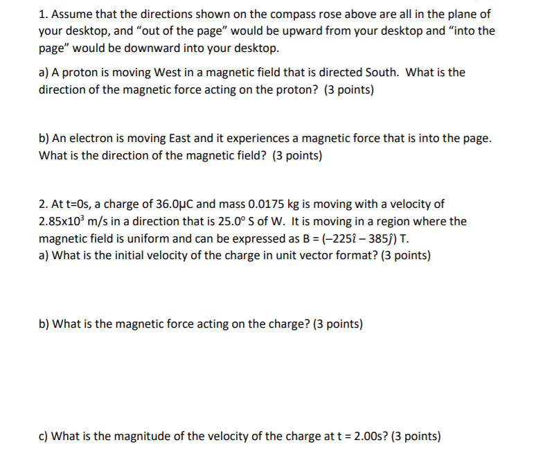 Solved 1. Assume that the directions shown on the compass | Chegg.com