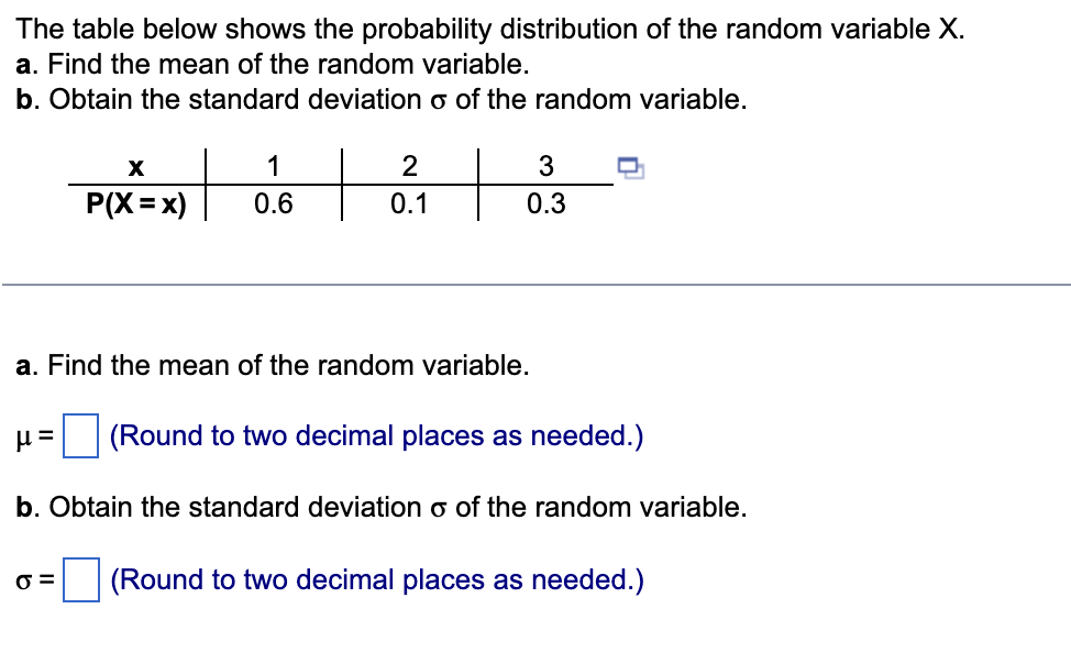 Solved The table below shows the probability distribution of | Chegg.com