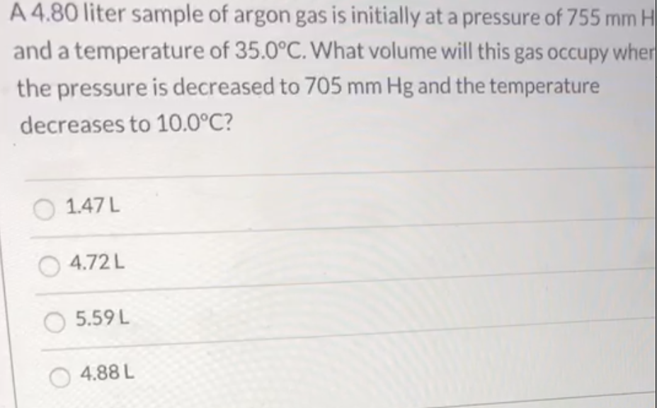 Solved A4.80 liter sample of argon gas is initially at a | Chegg.com