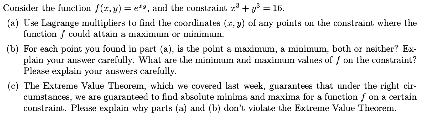 Solved Consider the function f(x,y)=exy, and the constraint | Chegg.com