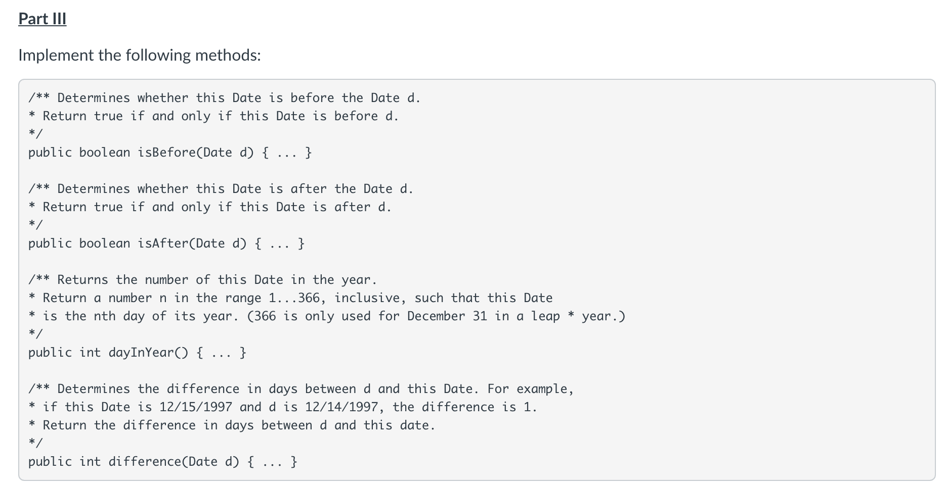 Solved Part I Implement the basic helper methods listed | Chegg.com