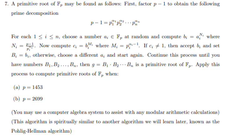 Solved 7. A primitive root of F, may be found as follows: | Chegg.com