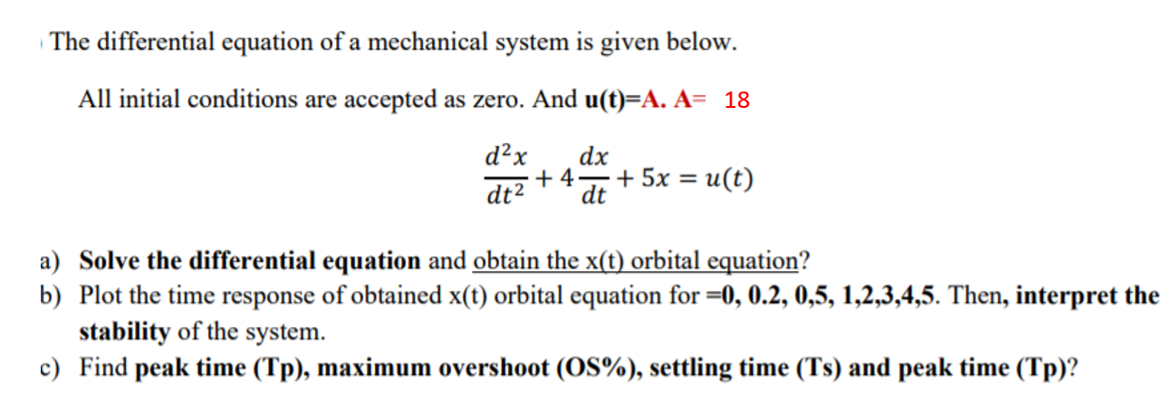 Solved The differential equation of a mechanical system is | Chegg.com