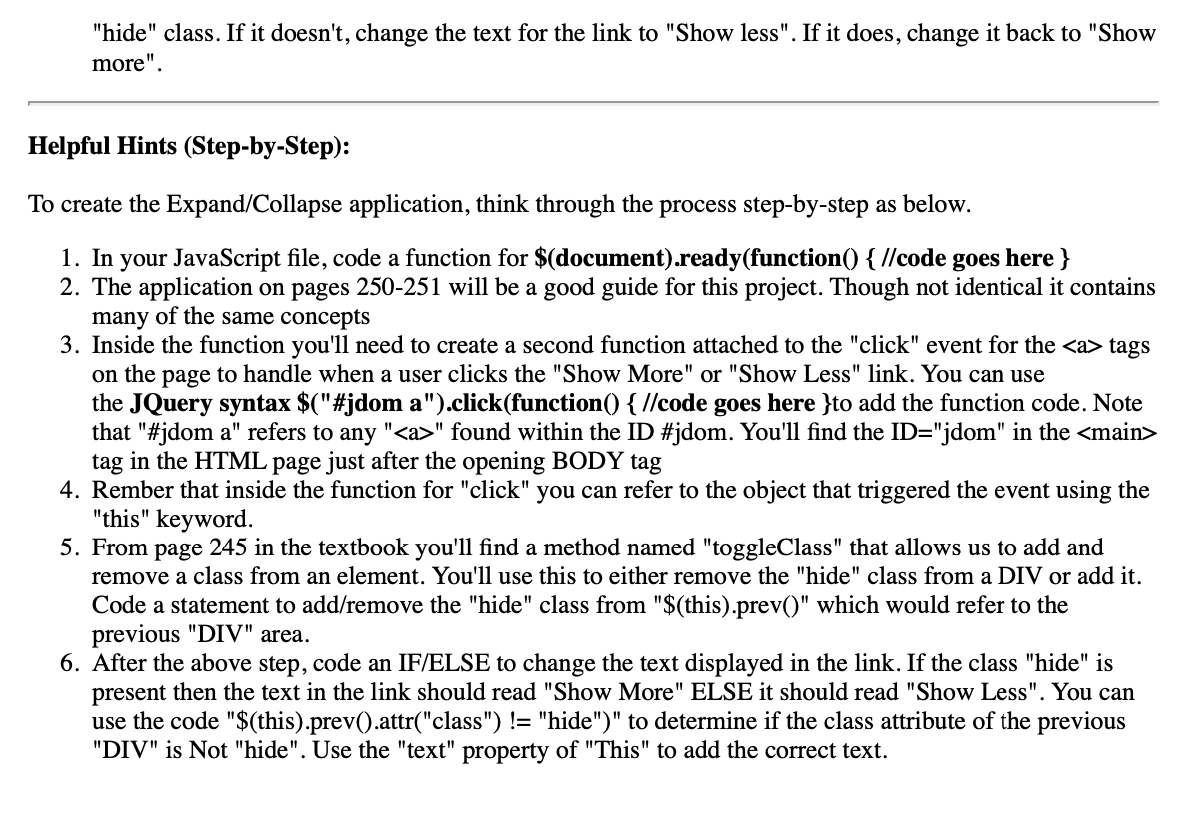 Solved Heading 1 Develop an Expand/Collapse application In | Chegg.com