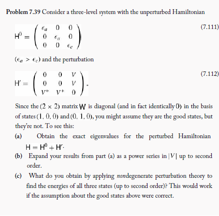 Solved Problem 7.39 Consider a three-level system with the | Chegg.com